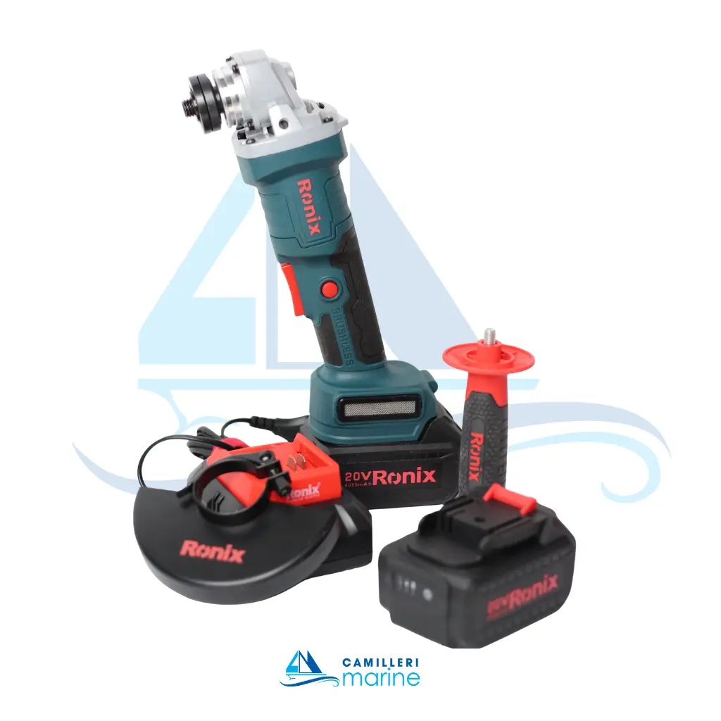 RONIX 20V BRUSHLESS CORDLESS ANGLE GRINDER 125MM INCLUDING 2 BATTERIES ...